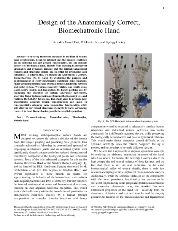 (PDF) Design of the Anatomically Correct, Biomechatronic Hand