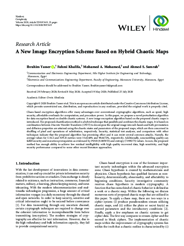 (PDF) A New Image Encryption Scheme Based on Hybrid Chaotic Maps