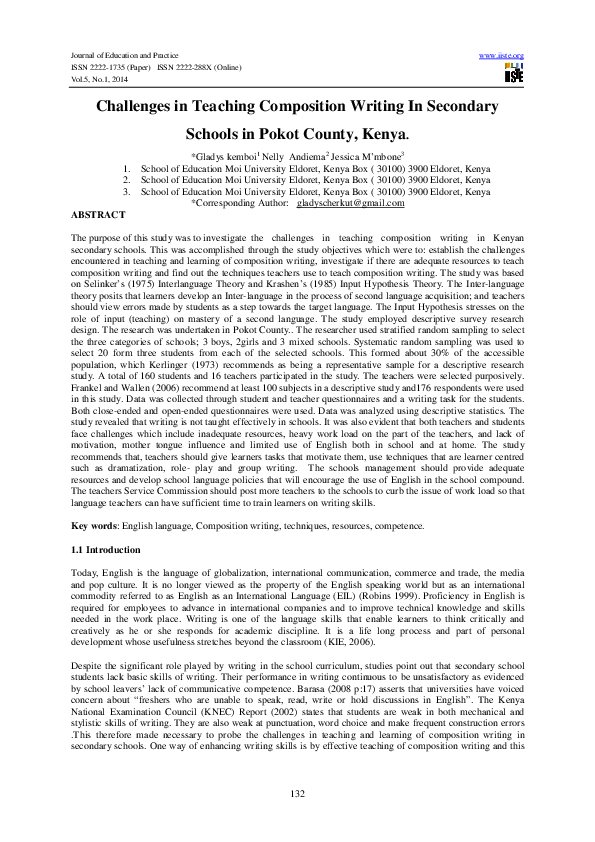 (PDF) Challenges in Teaching Composition Writing In Secondary Schools ...