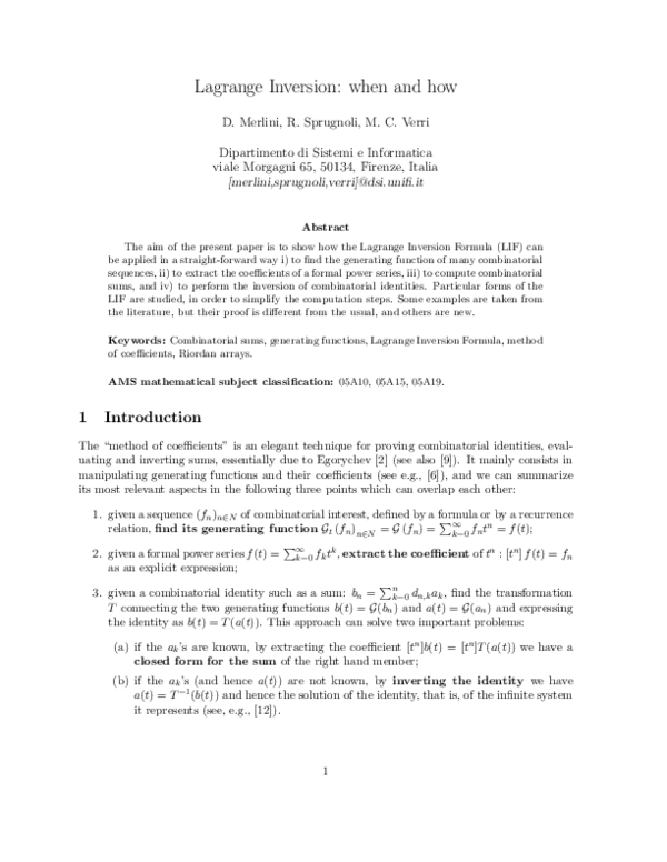 (PDF) Lagrange Inversion: When and How