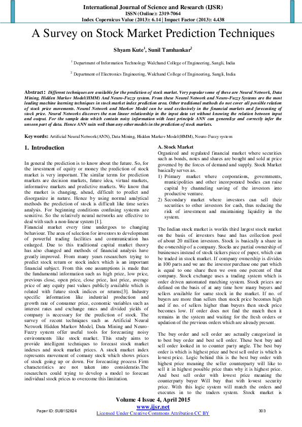 (PDF) A Survey on Stock Market Prediction Techniques