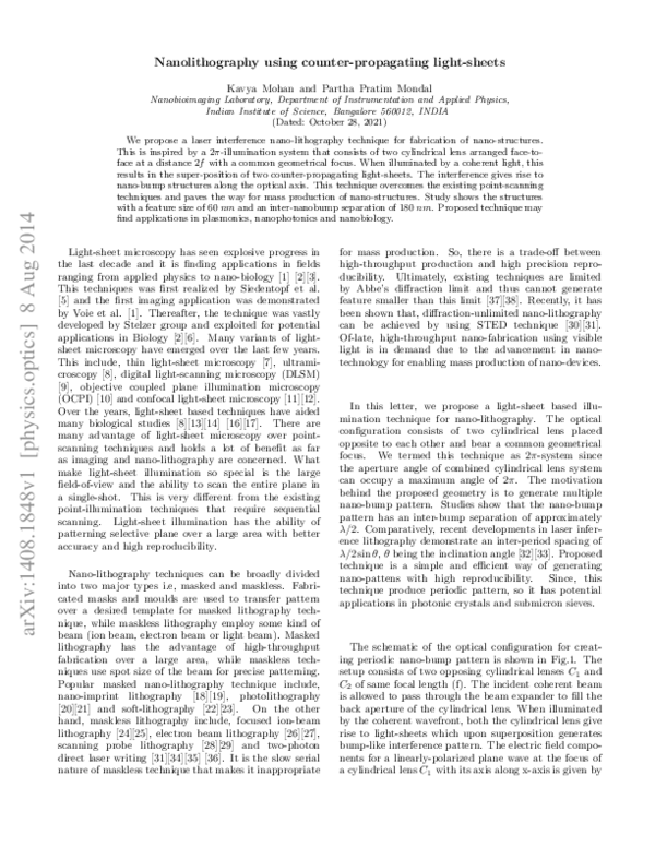 (PDF) Nanolithography using counter-propagating light-sheets