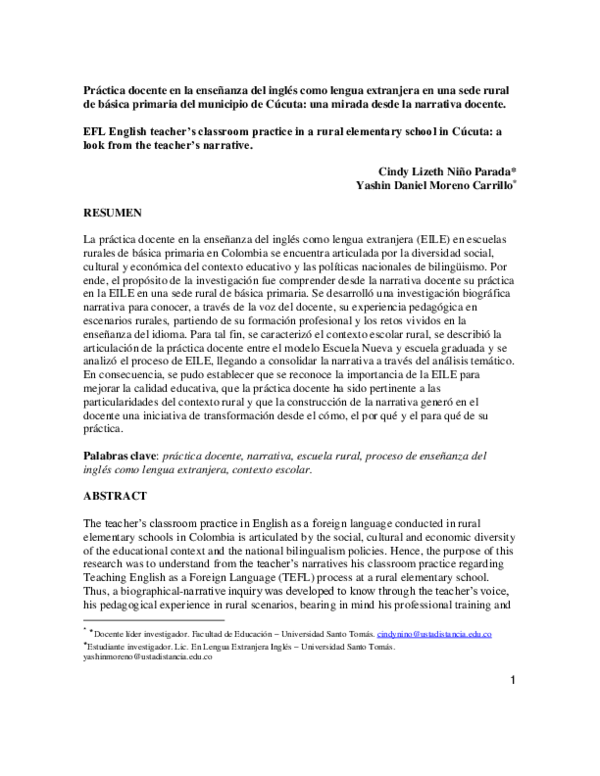 (PDF) Práctica docente en la enseñanza del inglés como lengua extranjera en una sede rural de ...
