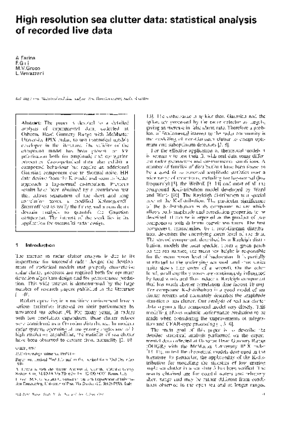 Pdf High Resolution Sea Clutter Data Statistical Analysis Of