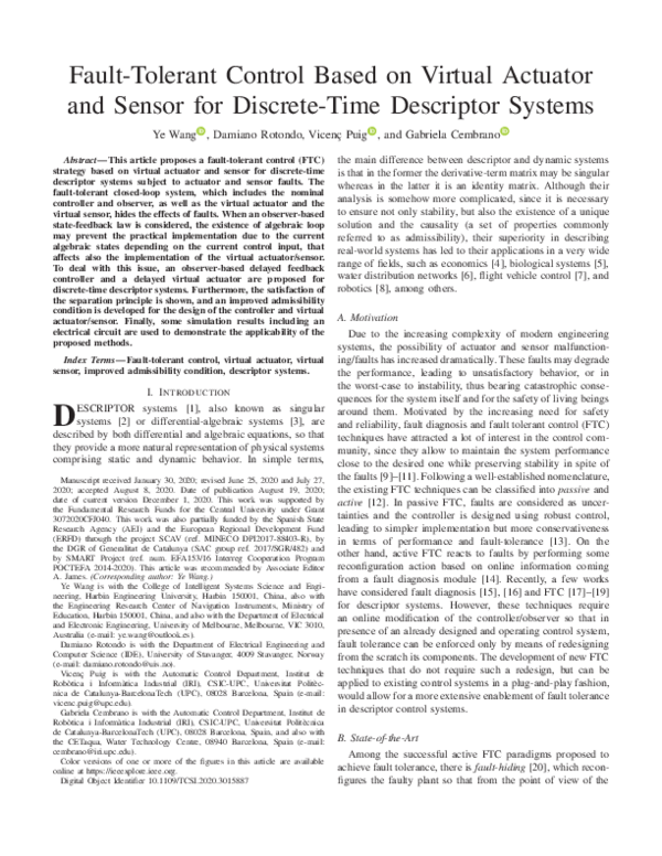Pdf Fault Tolerant Control Based On Virtual Actuator And Sensor For Discrete Time Descriptor