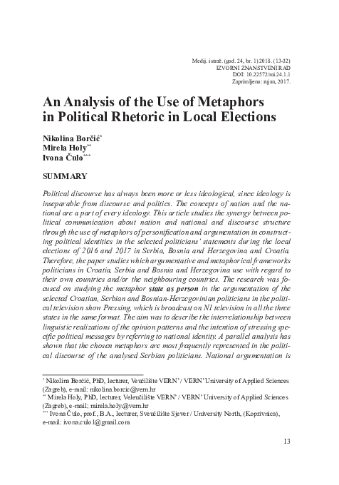 (PDF) An analysis of the use of metaphors in political rhetoric in ...