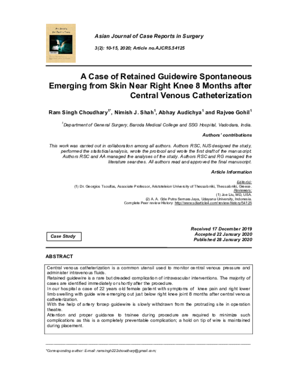 (PDF) A Case of Retained Guidewire Spontaneous Emerging from Skin Near ...