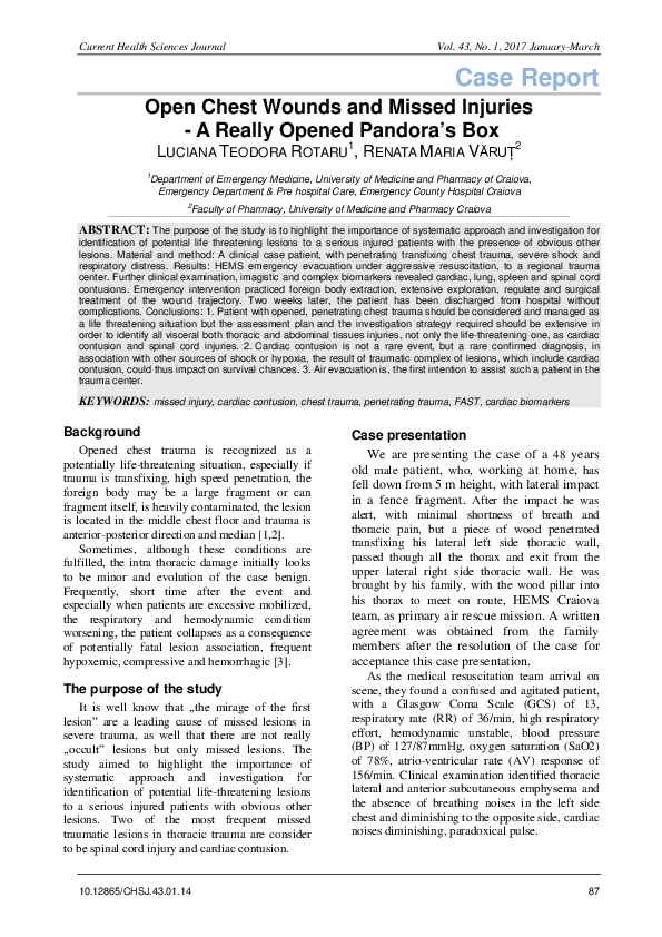 (PDF) Open Chest Wounds and Missed Injuries - A Really Opened Pandora’s Box