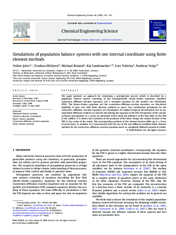 (PDF) Simulations of population balance systems with one internal ...