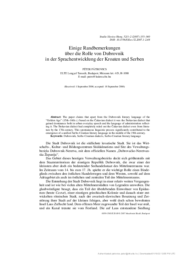 (PDF) Einige Randbemerkungen über die Rolle von Dubrovnik in der ...