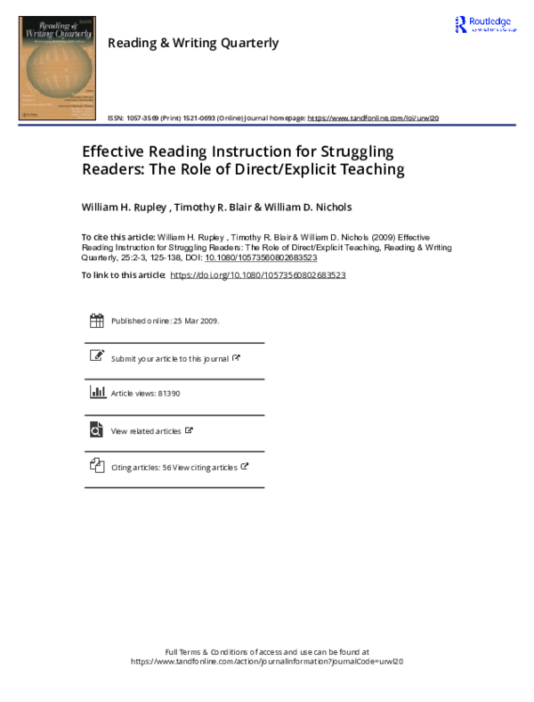 (PDF) Effective Reading Instruction for Struggling Readers: The Role of ...