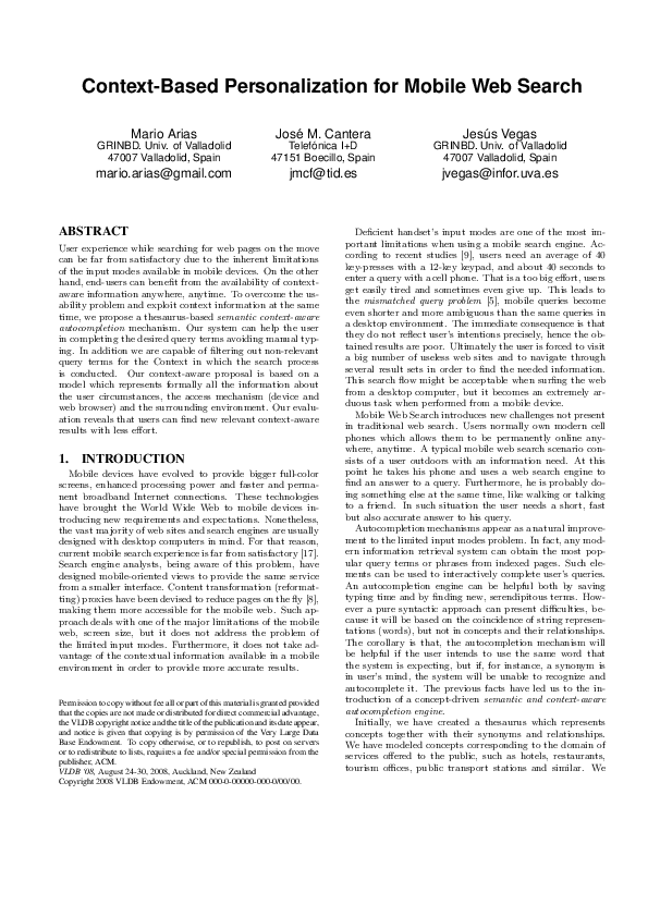 (PDF) Context-Based Personalization for Mobile Web Search