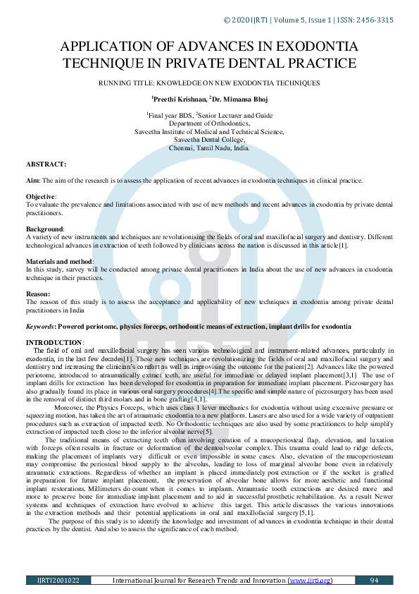 (PDF) Application of Advances in Exodontia Technique in Private Dental ...