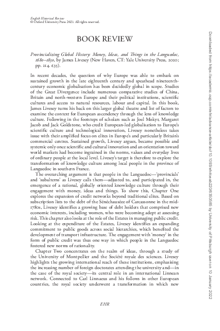 (PDF) Review of James Livesey, Provincializing Global History: Money ...