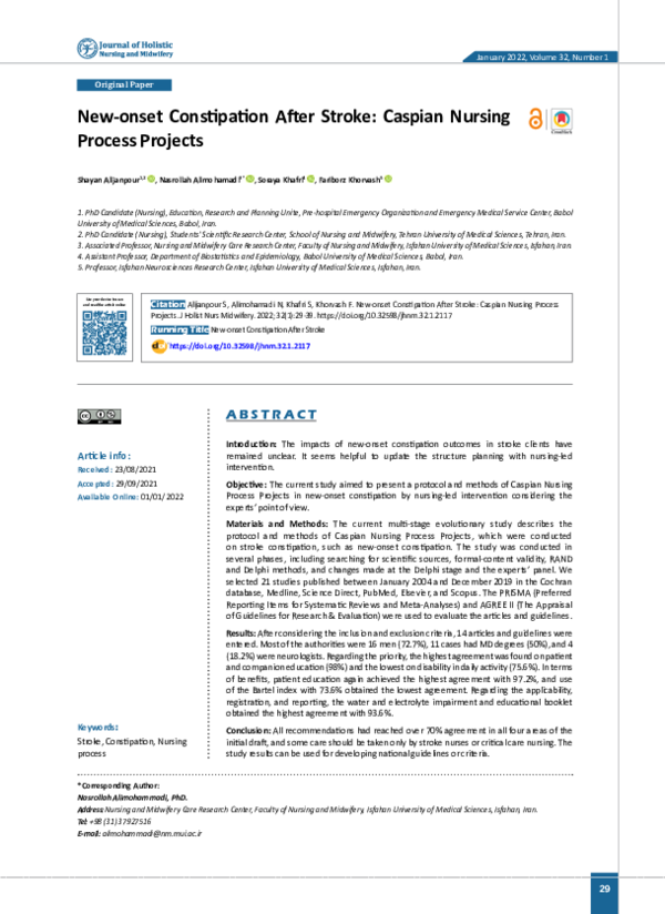 (PDF) New-onset Constipation After Stroke: Caspian Nursing Process Projects