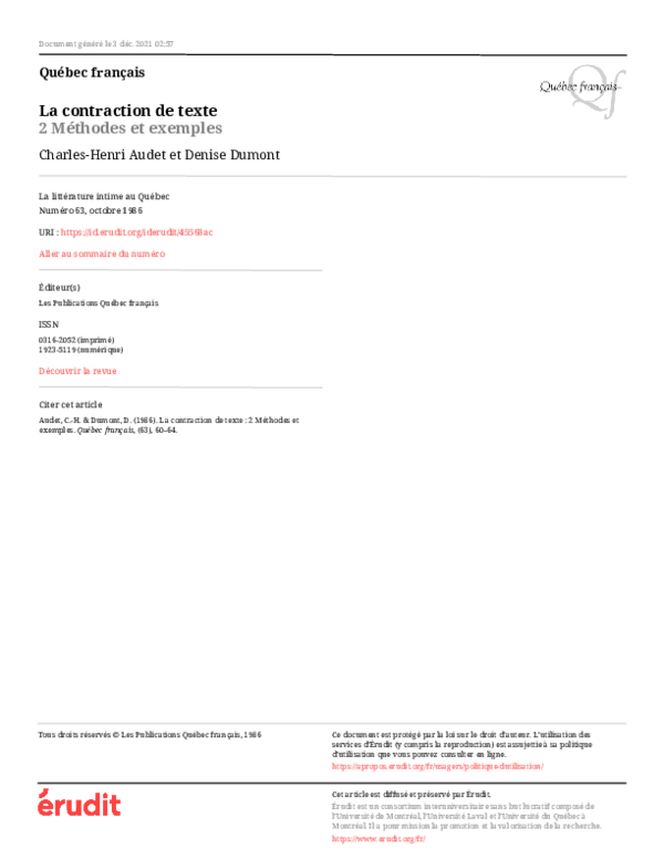 (PDF) La contraction de texte : 2 Méthodes et exemples