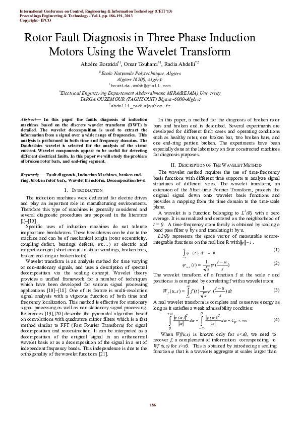 Pdf Rotor Fault Diagnosis In Three Phase Induction Motors Using The