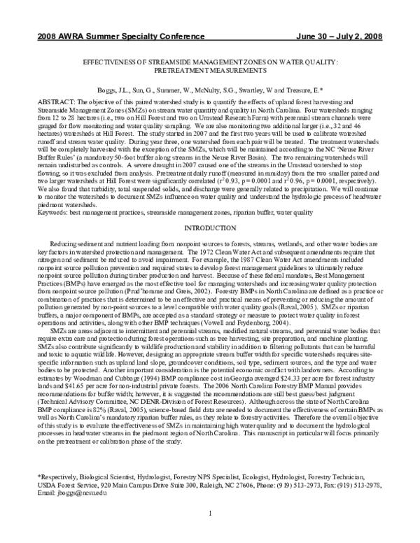 (PDF) Effectiveness of streamside management zones on water quality ...