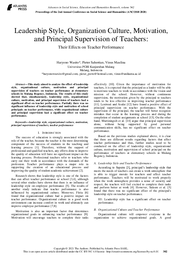 (PDF) Leadership Style, Organization Culture, Motivation, and Principal ...