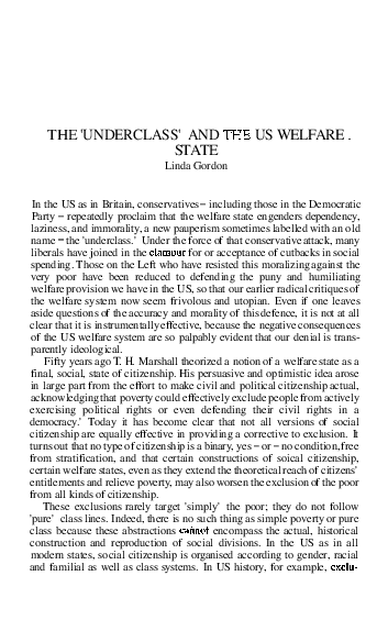 (PDF) The 'Underclass' and the US Welfare State