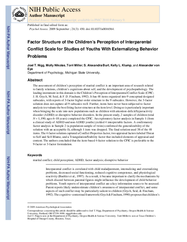 (PDF) Factor Structure of the Children’s Perception of Interparental Conflict Scale for Studies ...