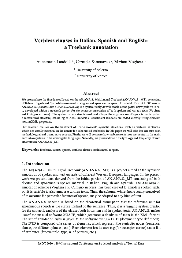 (PDF) Verbless clauses in Italian, Spanish and English: a Treebank ...
