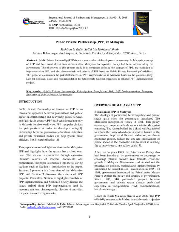 (PDF) Public Private Partnership (PPP) in Malaysia