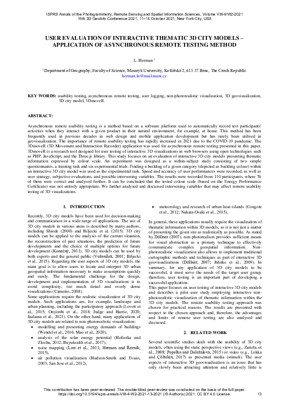 (PDF) User Evaluation of Interactive Thematic 3D City Models ...