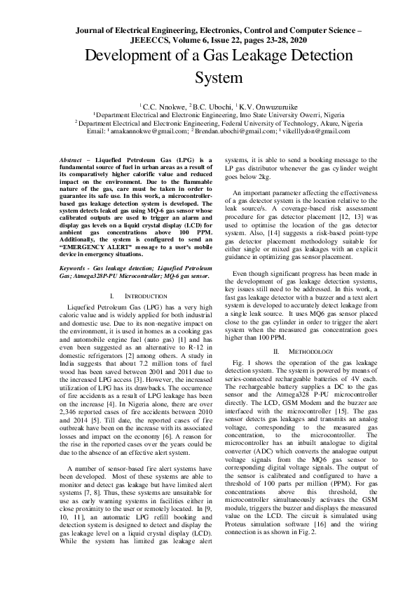 (PDF) Development of a Gas Leakage Detection System