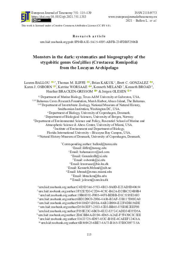 (PDF) Monsters in the dark: systematics and biogeography of the stygobitic genus Godzillius ...