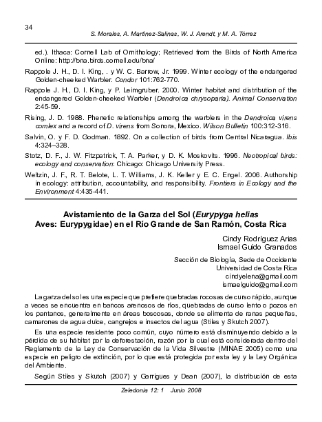 (PDF) Avistamiento de la Garza del Sol (Eurypyga helias Aves ...