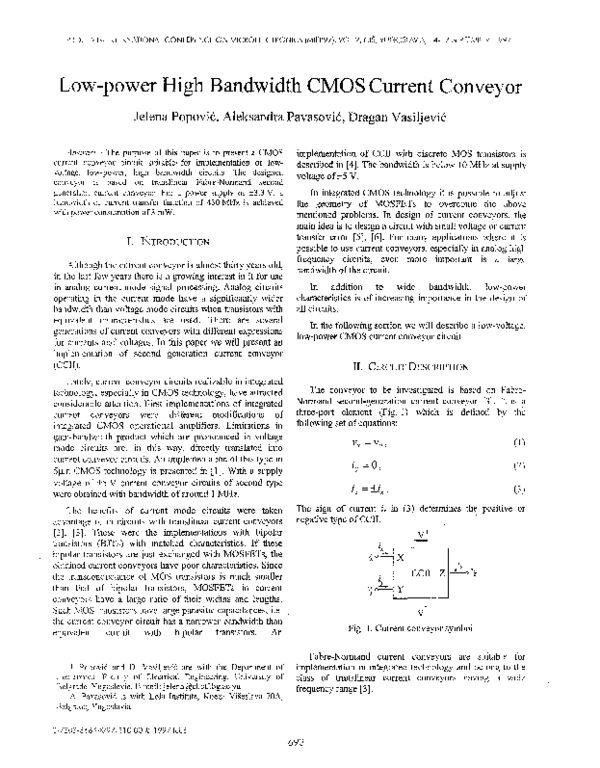 Pdf Low Power High Bandwidth Cmos Current Conveyor