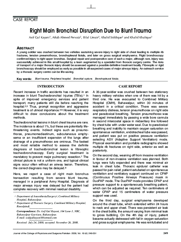 (PDF) Right main bronchial disruption due to blunt trauma