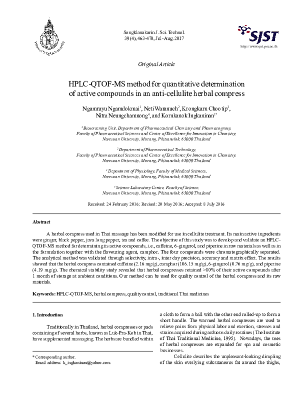(PDF) HPLC-QTOF-MS method for quantitative determination of active compounds in an anti ...