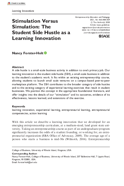(PDF) Stimulation Versus Simulation: The Student Side Hustle as a ...