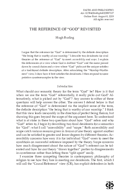 (PDF) The Reference of “God” Revisited in advance