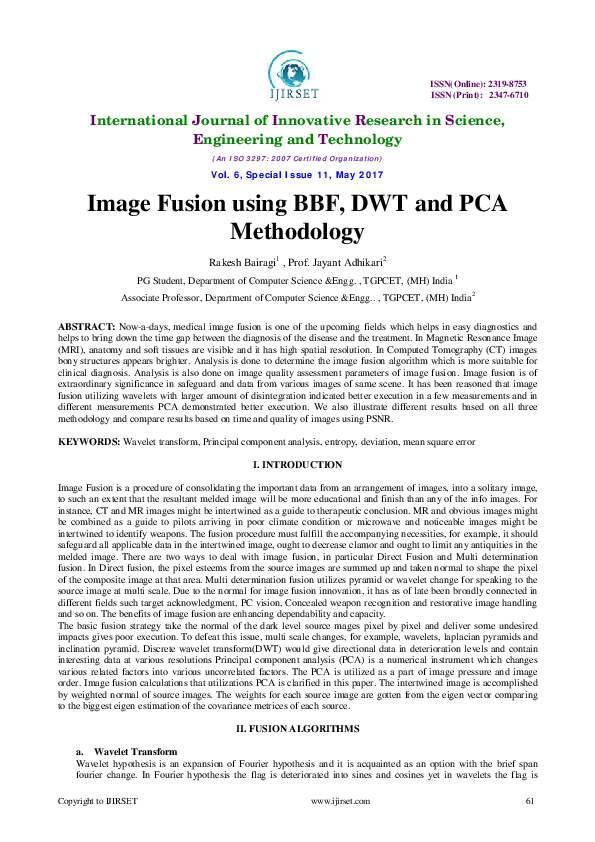 Pdf Image Fusion Using Bbf Dwt And Pca Methodology