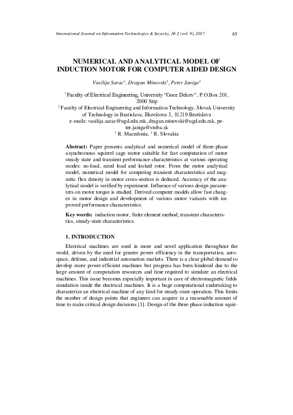 Pdf Numerical And Analytical Model Of Induction Motor For Computer