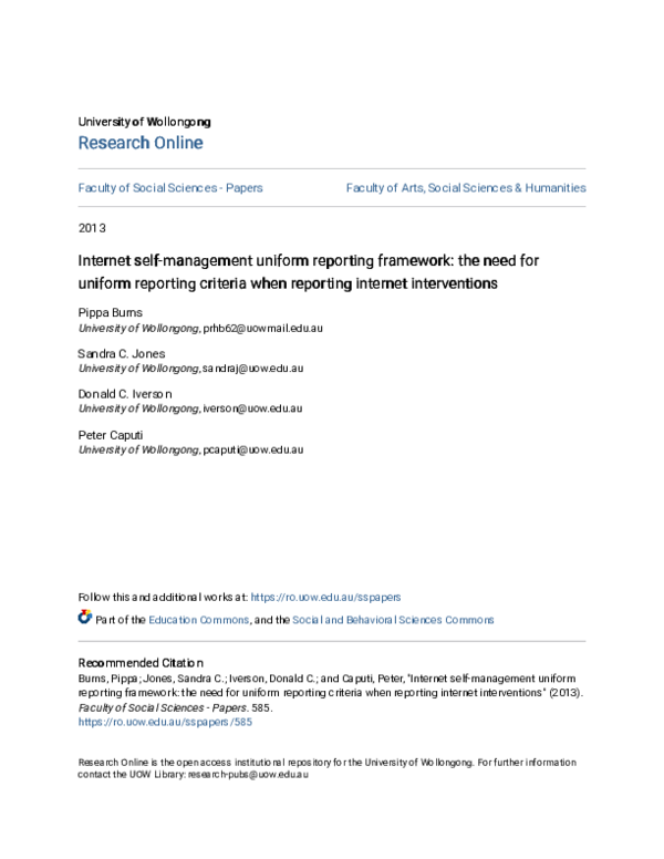 (PDF) Internet Self-Management Uniform Reporting Framework (iSMURF ...