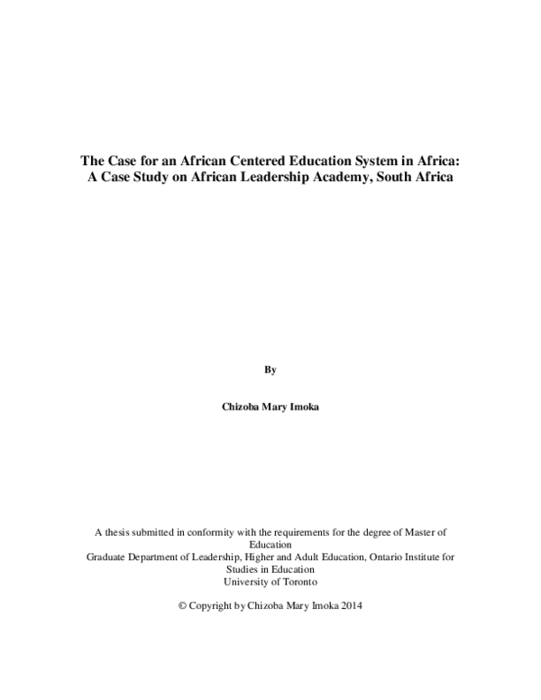 (PDF) The Case for an African Centered Education System in Africa: A ...