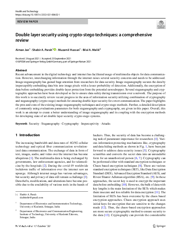 (PDF) Double layer security using crypto-stego techniques: a ...