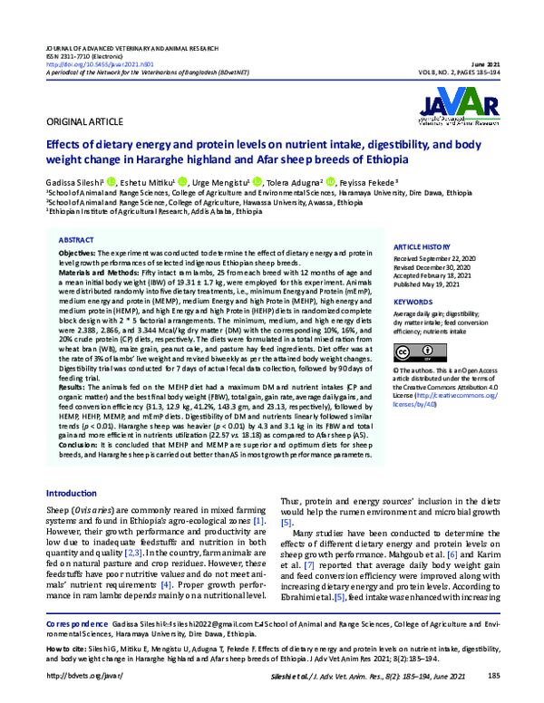 (PDF) Effects of dietary energy and protein levels on nutrient intake ...
