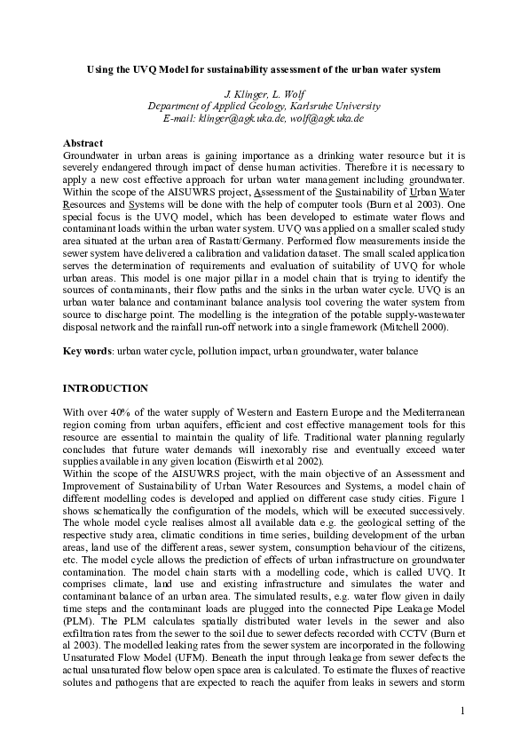 (PDF) Using the UVQ Model for the Sustainability Assessment of the ...