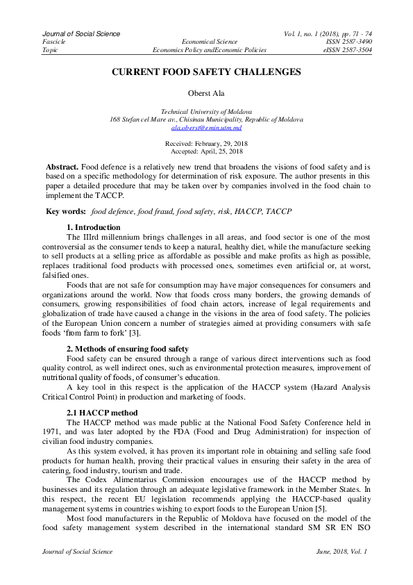 (PDF) Current food safety challenges