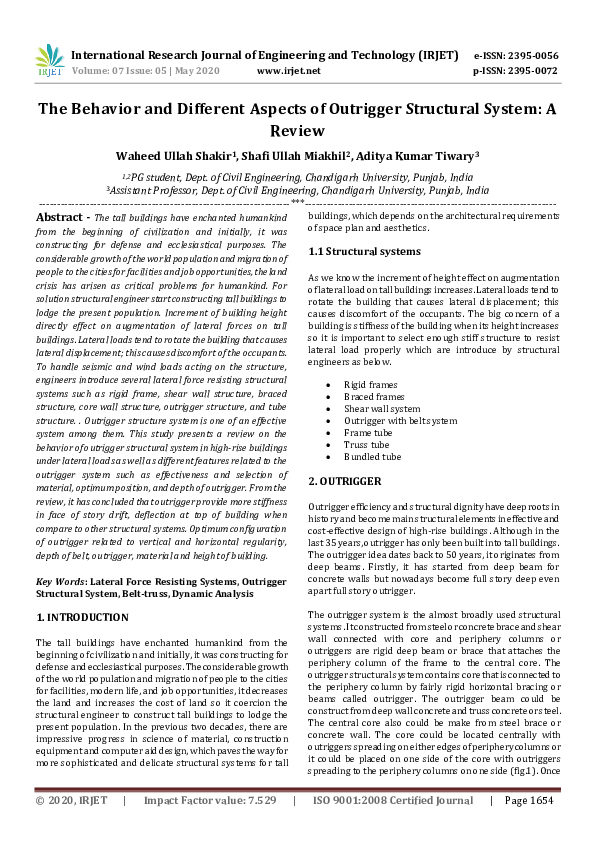 (PDF) The Behavior and Different Aspects of Outrigger Structural System: A Review | Waheed ...