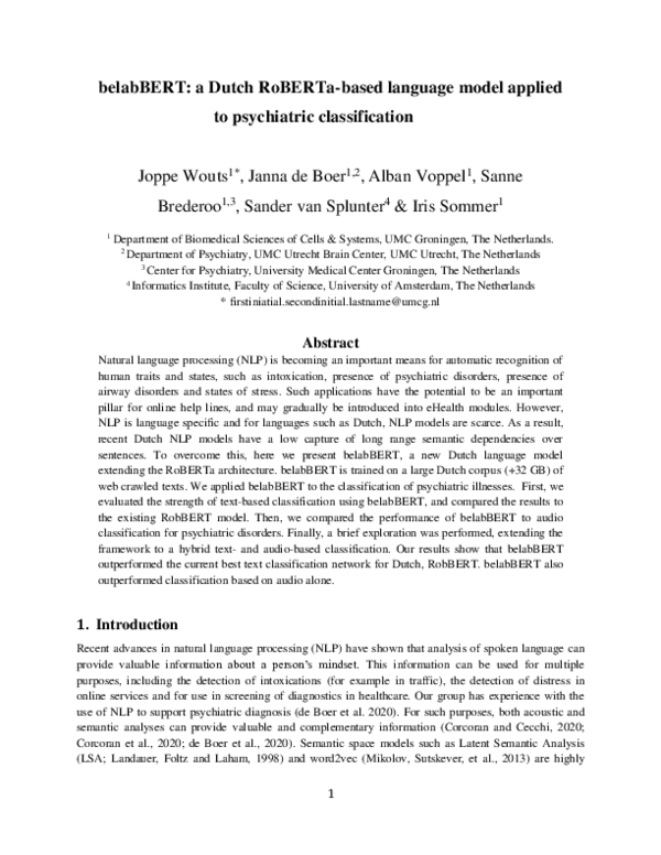 (PDF) belabBERT: a Dutch RoBERTa-based language model applied to ...