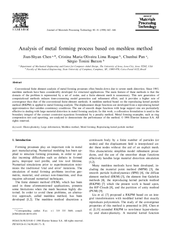 (PDF) Analysis of metal forming process based on meshless method