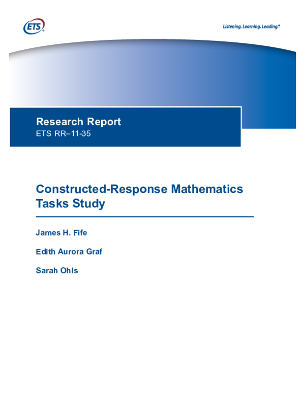 (PDF) Constructed-Response Mathematics Tasks Study