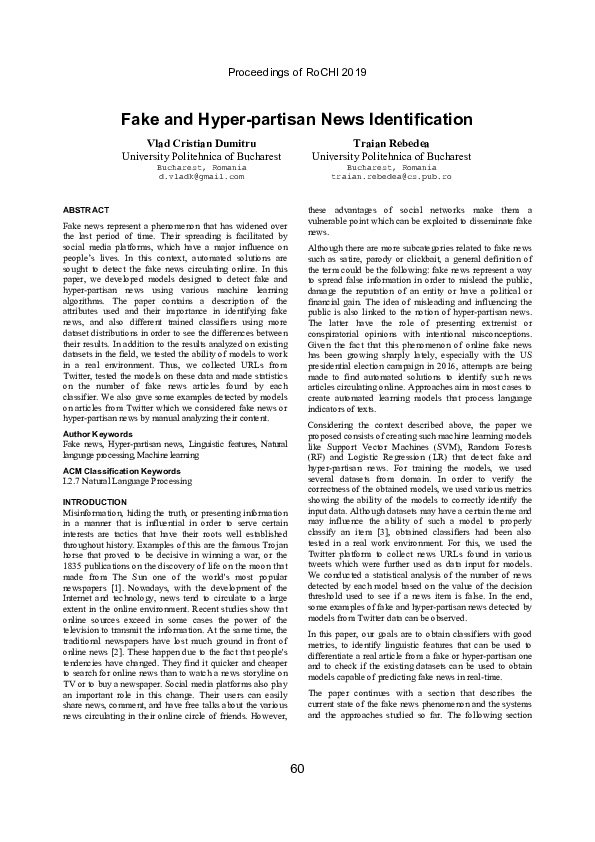 (PDF) Fake and Hyper-partisan News Identification