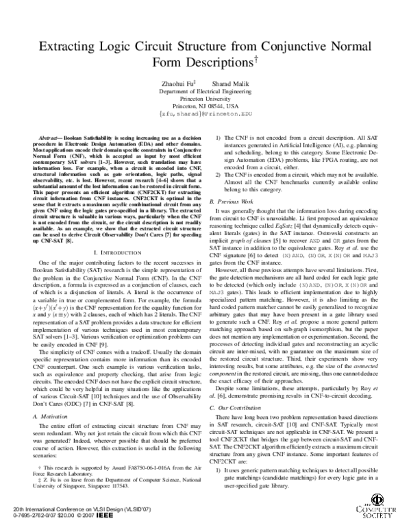 (PDF) Extracting logic circuit structure from conjunctive normal form ...